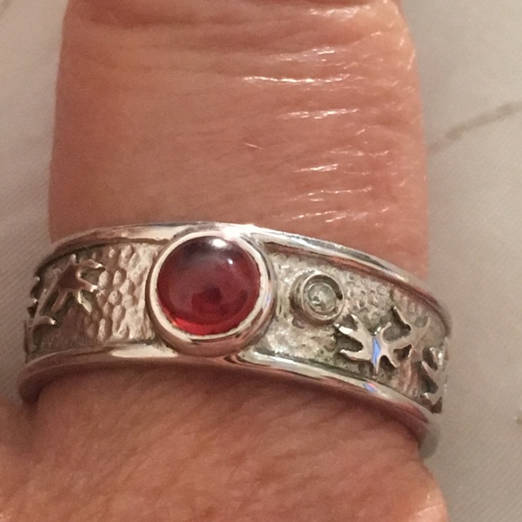 JTV | Accessories | Sterling Silver Amber Sculpted Flower Band Ring ...